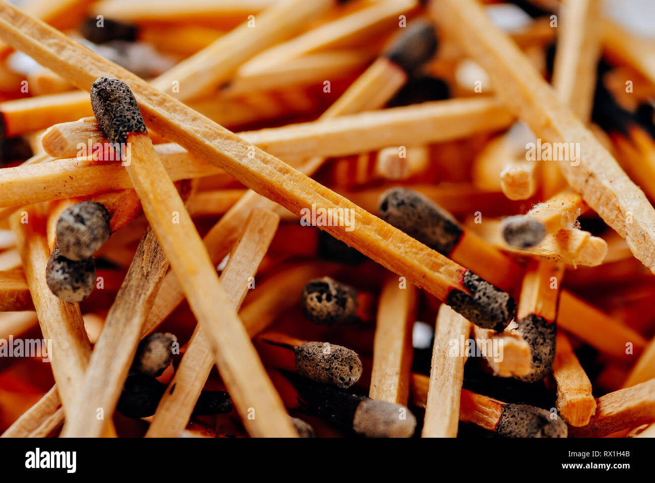 Pile of many burned wooden match sticks Stock Photo - Alamy