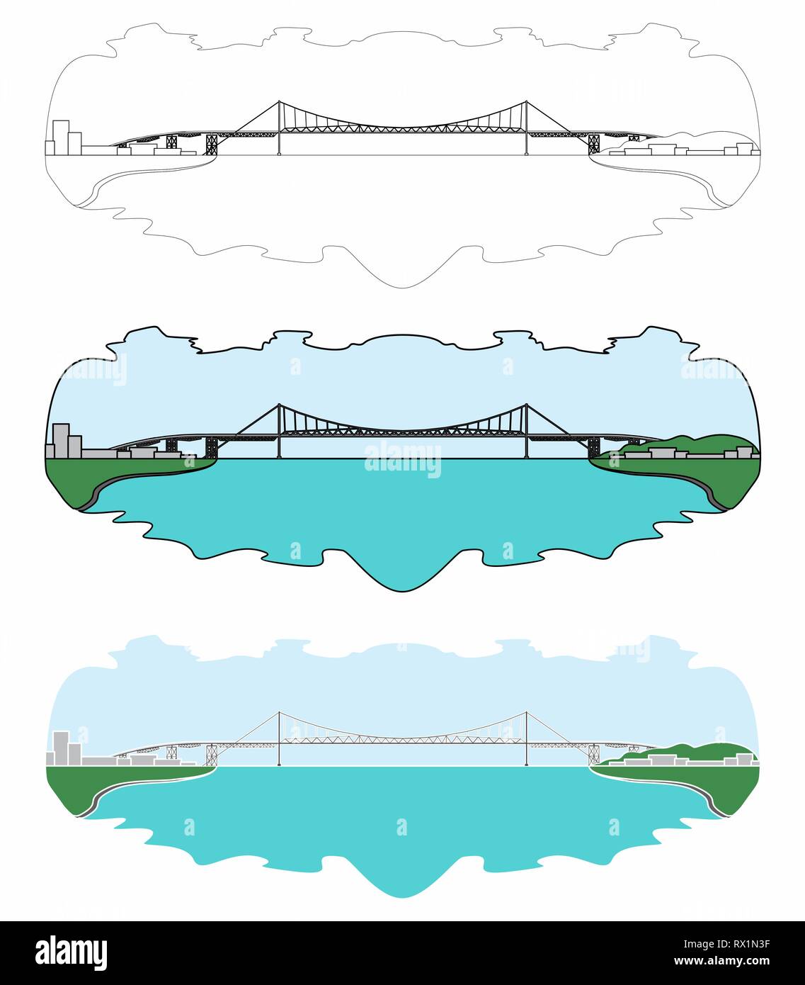 Hercilio Luz Bridge skyline. Full colored. Outline only and without ...