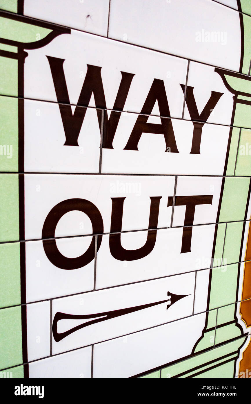 Vintage Ceramic tiles with the words making Way Out sign on the ...