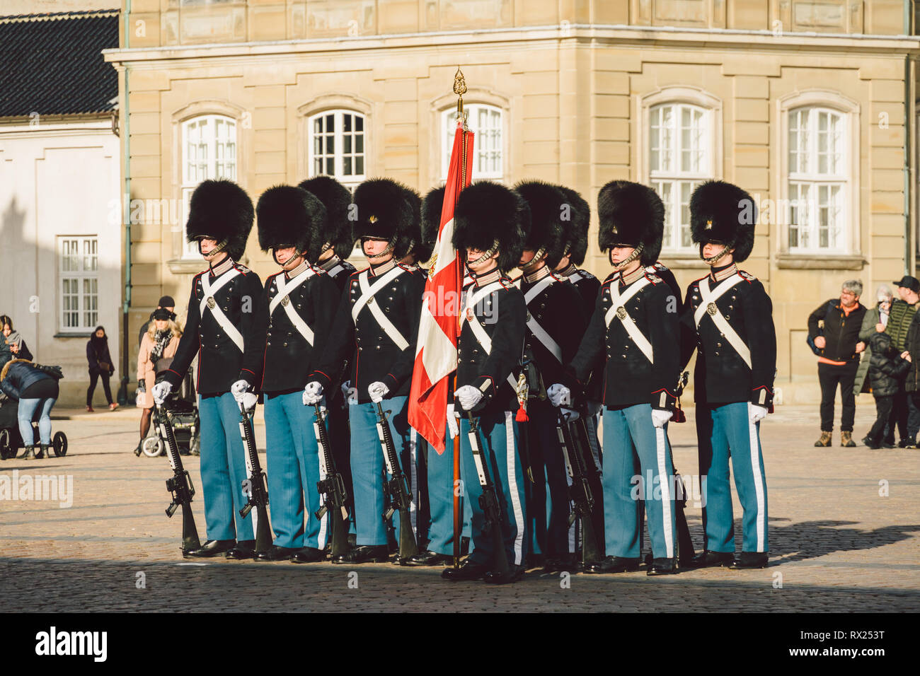 February 20, 2019. Denmark. Copenhagen. Amalienborg Square. Changing ...