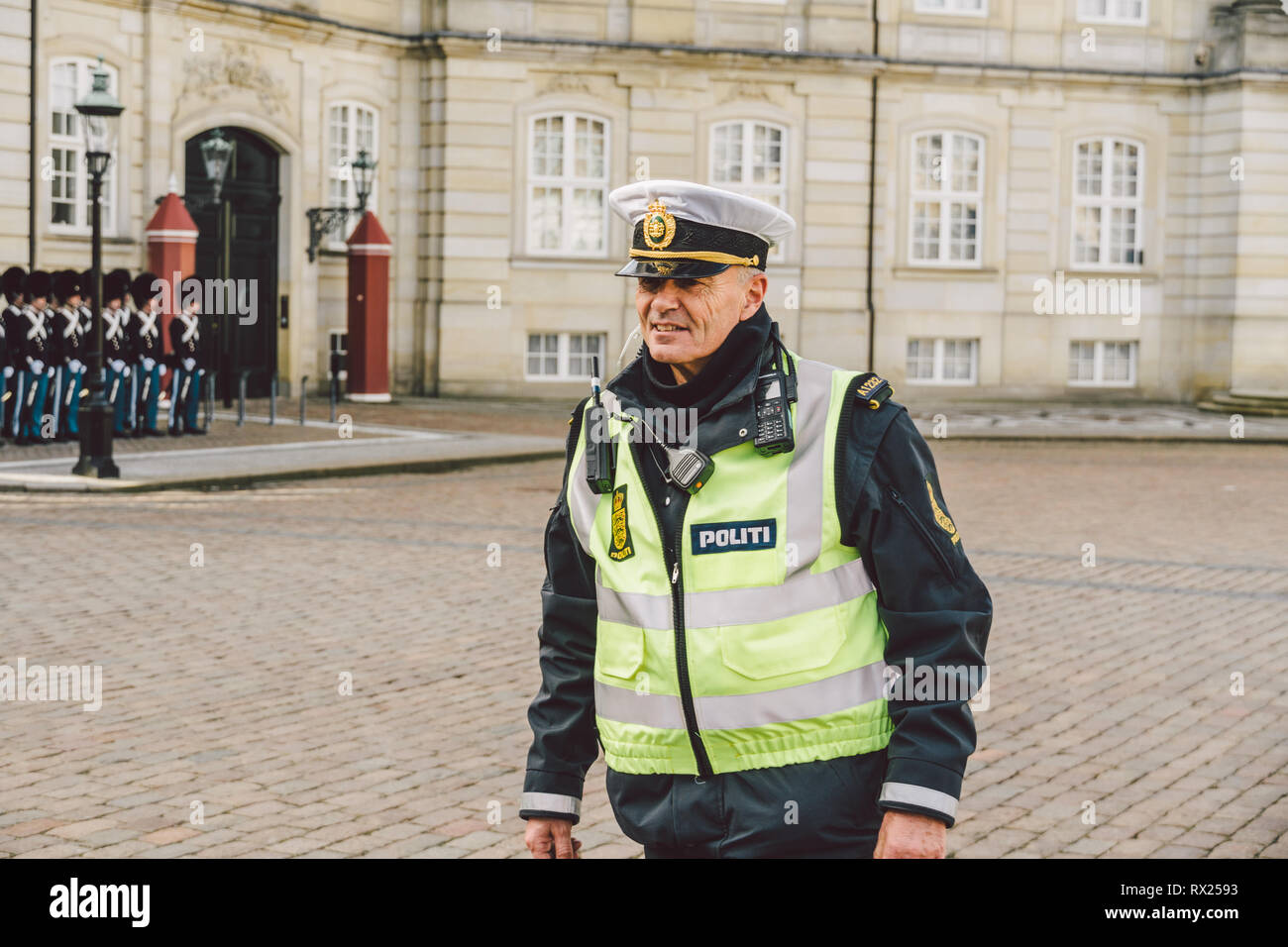 February 20, 2019. Denmark. Copenhagen. Amalienborg Square. Changing ...