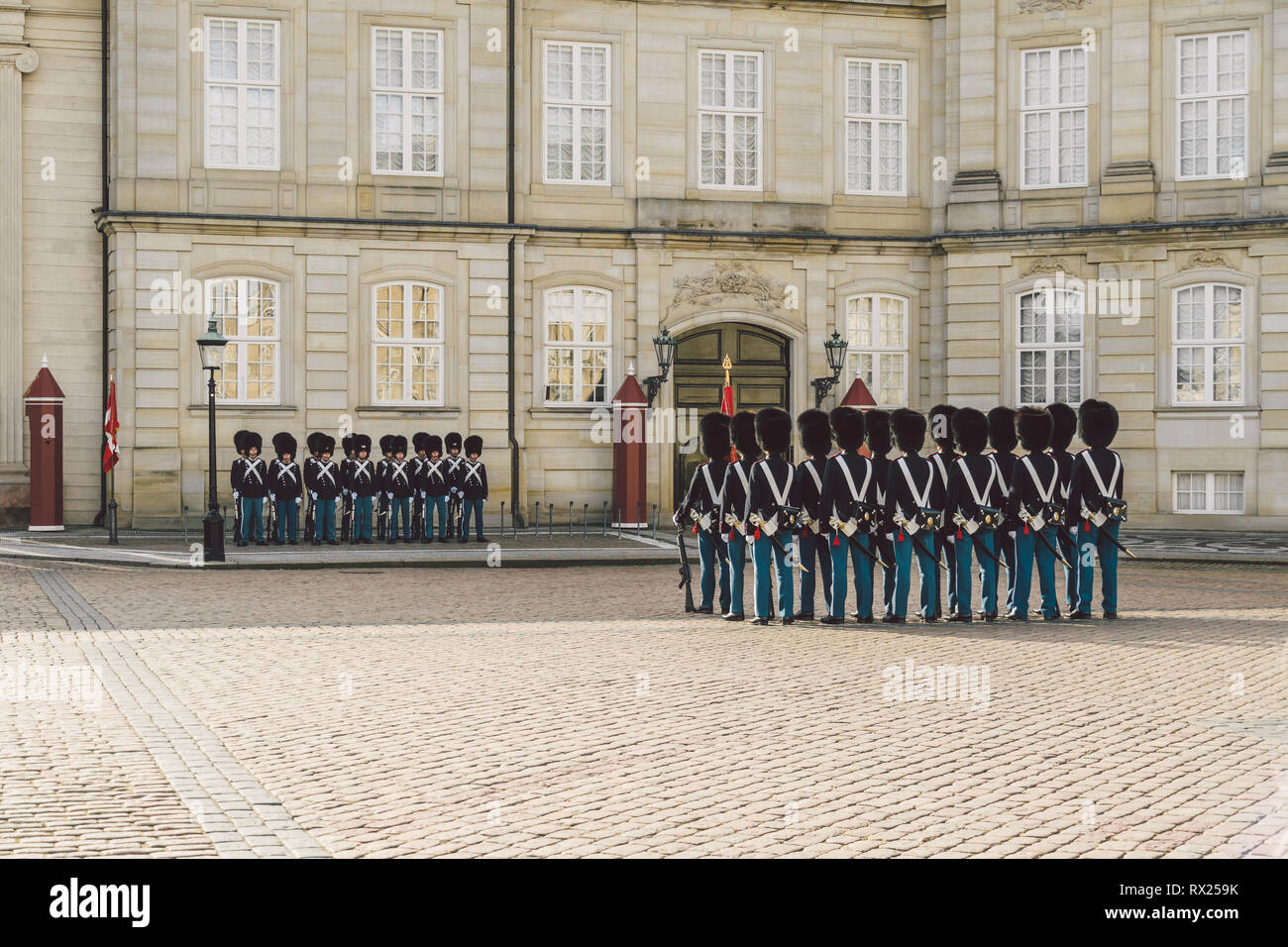 February 20, 2019. Denmark. Copenhagen. Amalienborg Square. Changing ...