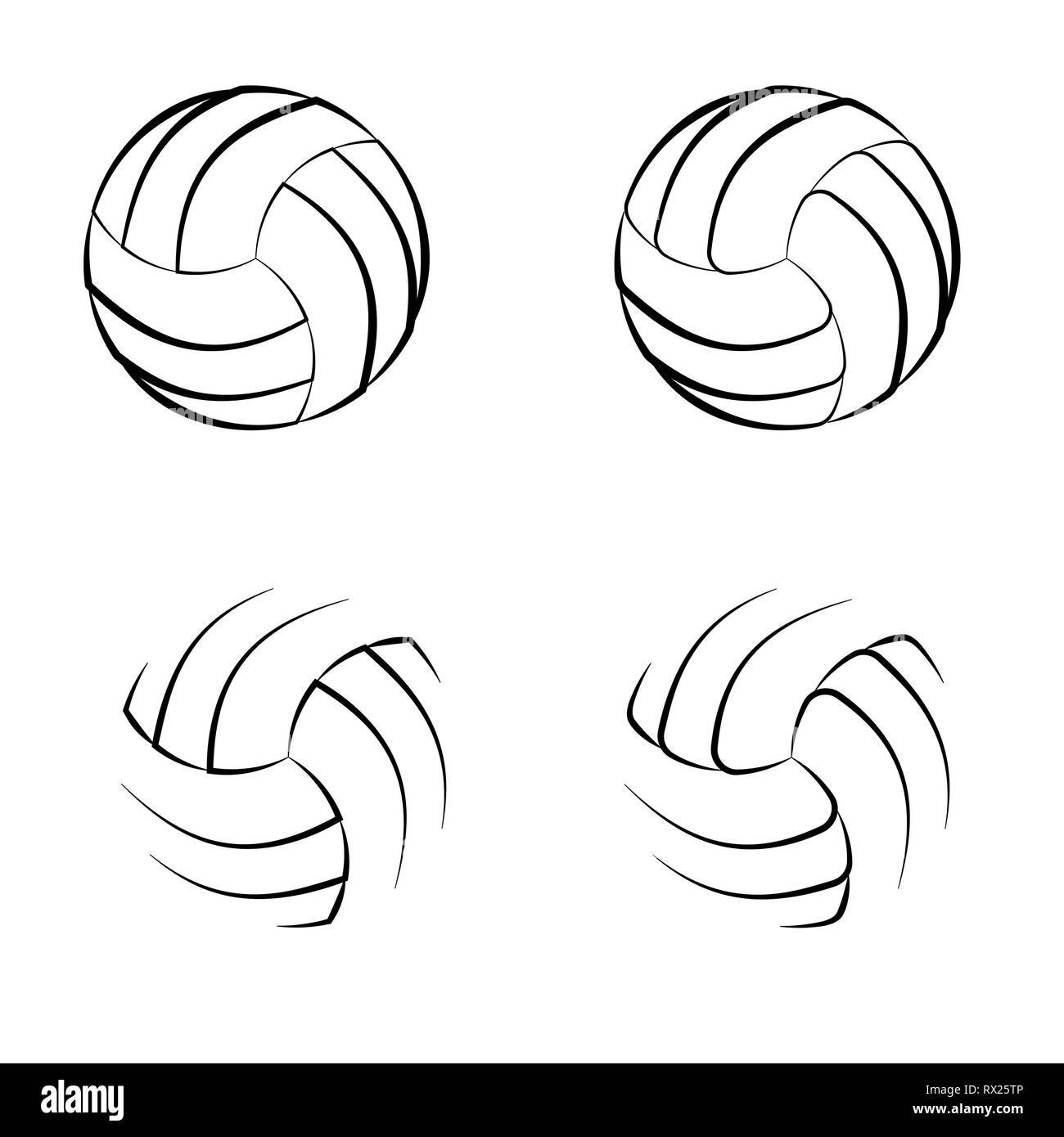 Set of four different outline sport balls isolated on white background ...