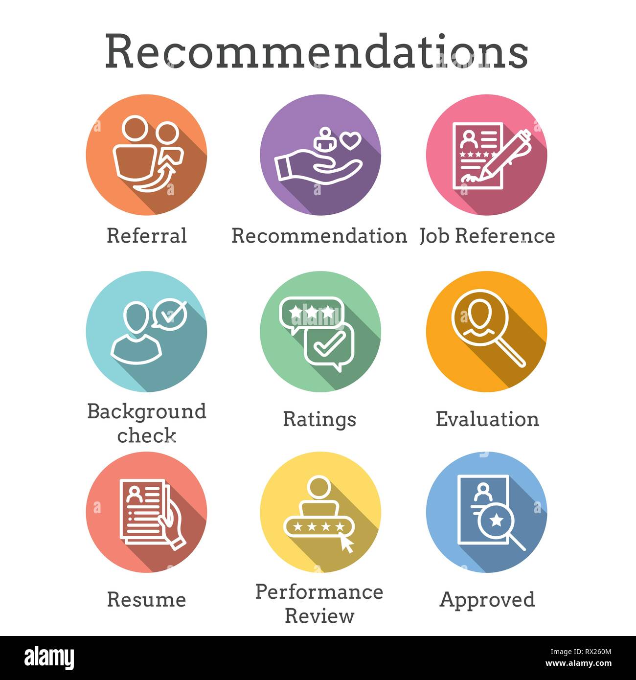 Referral Job Reference Icon Set with recommendations, & performance ...