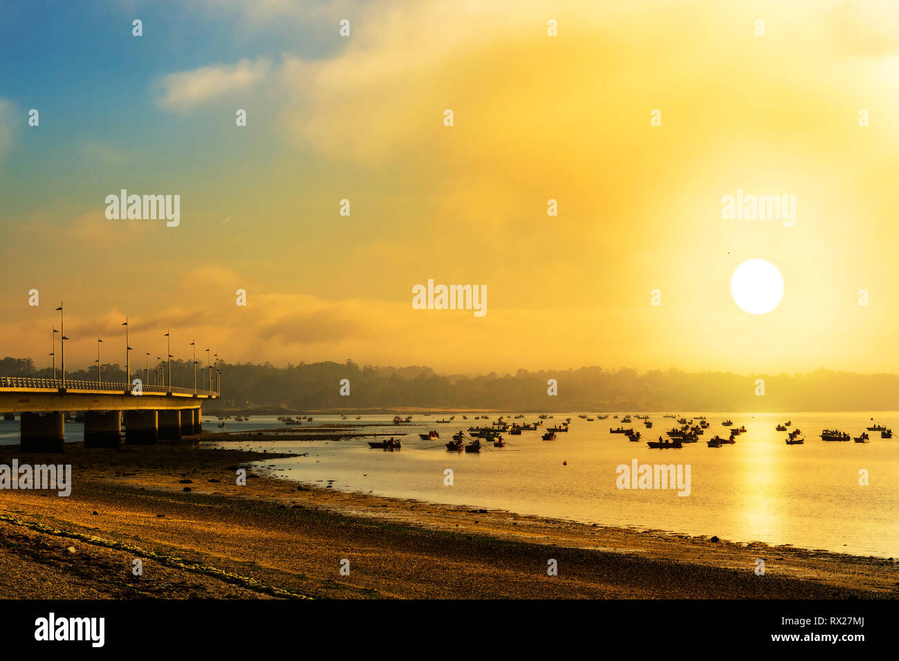 Fishing clams at dawn on Bao beach in Arousa Island Stock Photo - Alamy