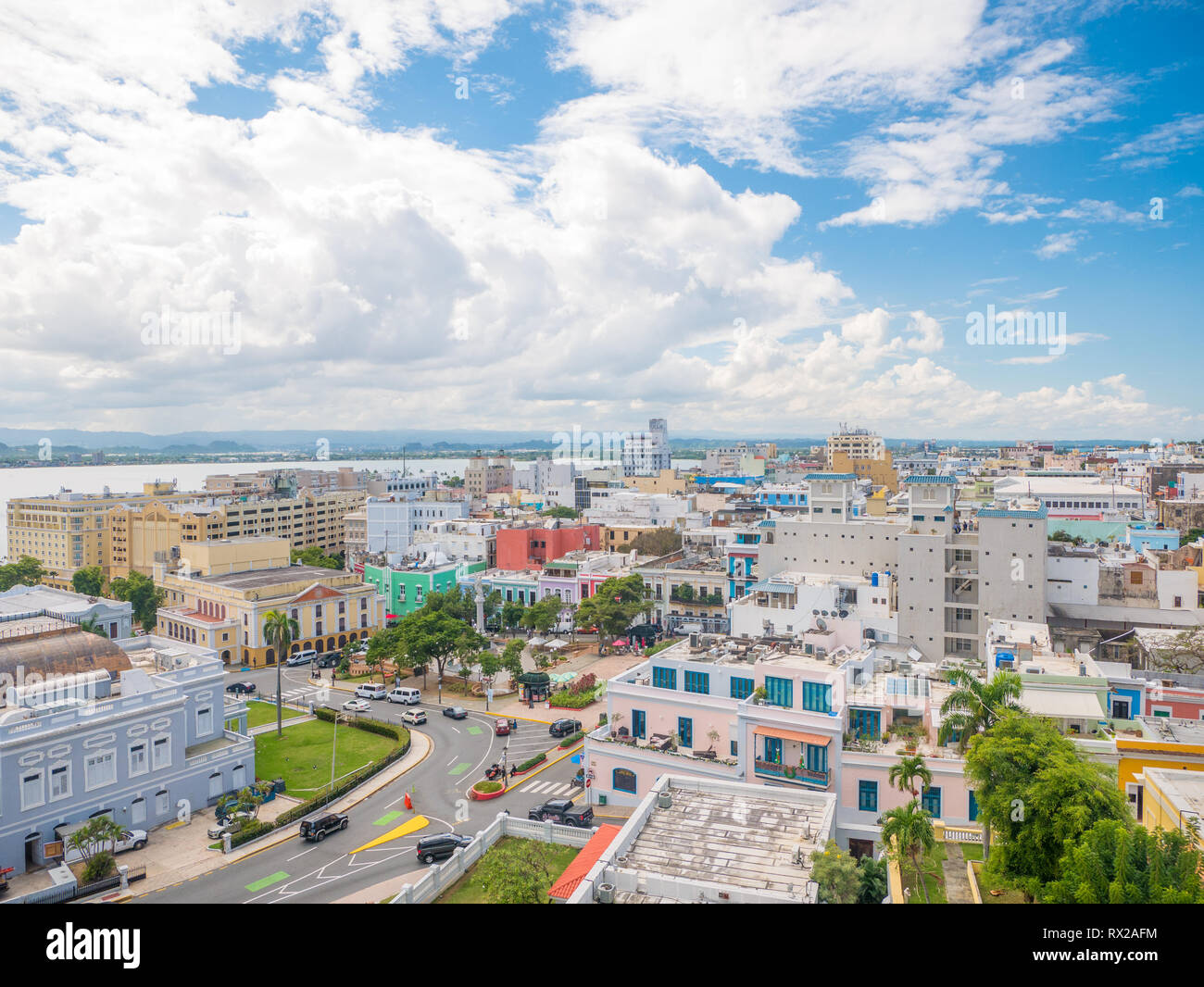 Panoramic View of the cityscape of Old San Juan in Puerto Rico, viewed ...