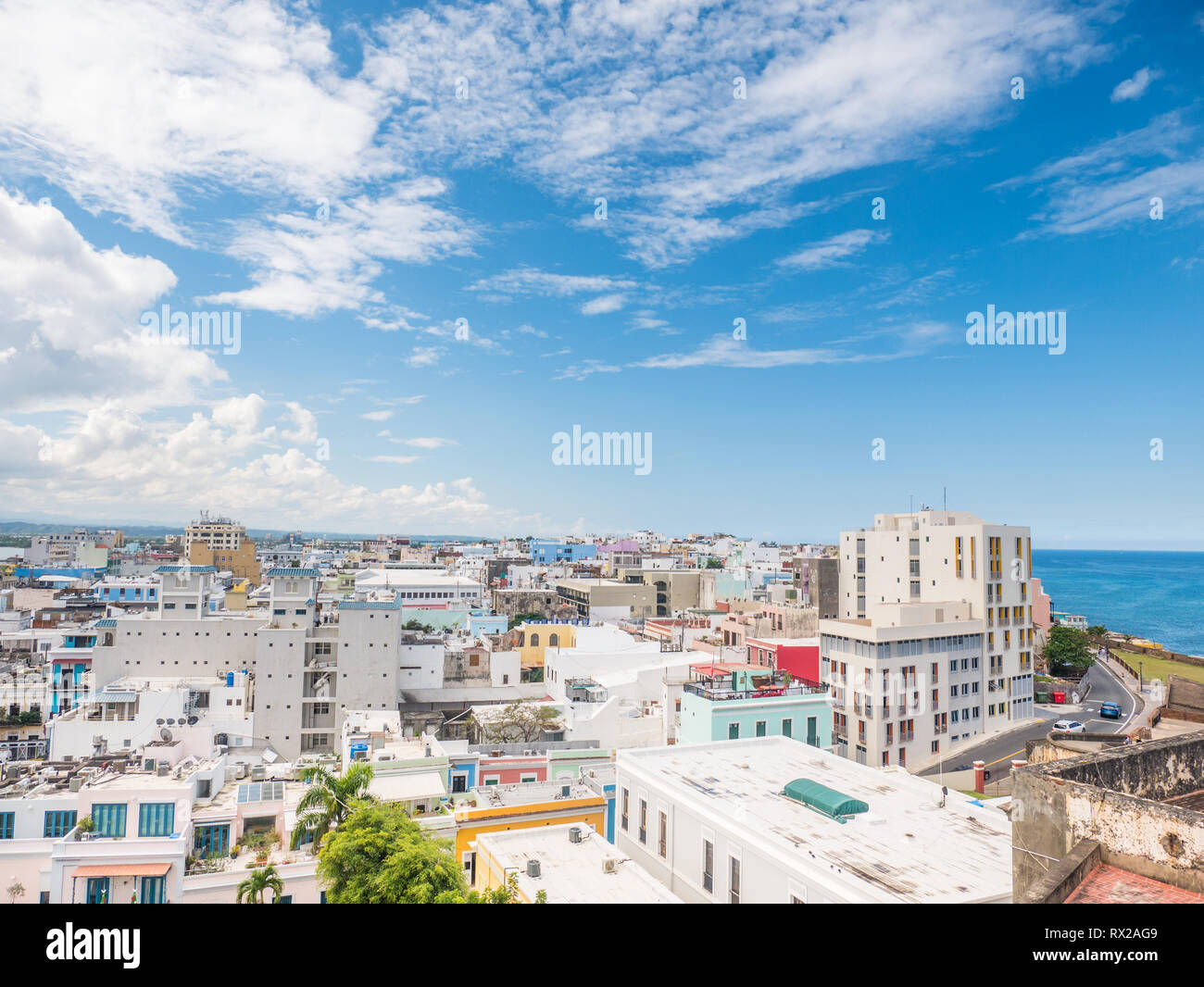 Panoramic View of the cityscape of Old San Juan in Puerto Rico, viewed ...