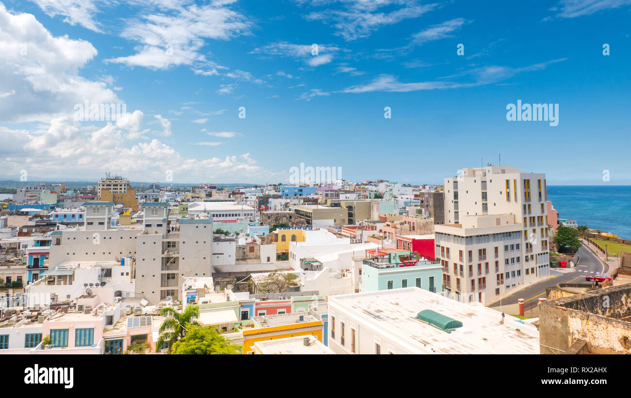 Panoramic View of the cityscape of Old San Juan in Puerto Rico, viewed ...