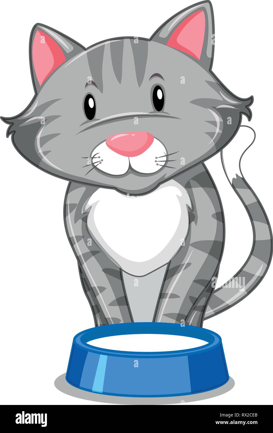 Gray Cat Eating Clipart