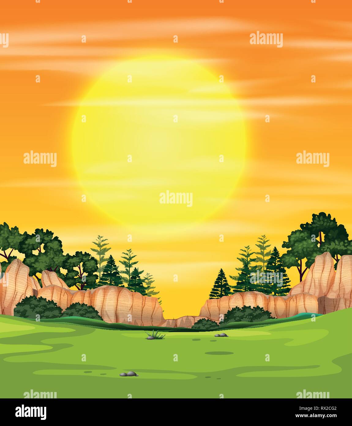 Scenic forest view sunset Stock Vector Images - Alamy