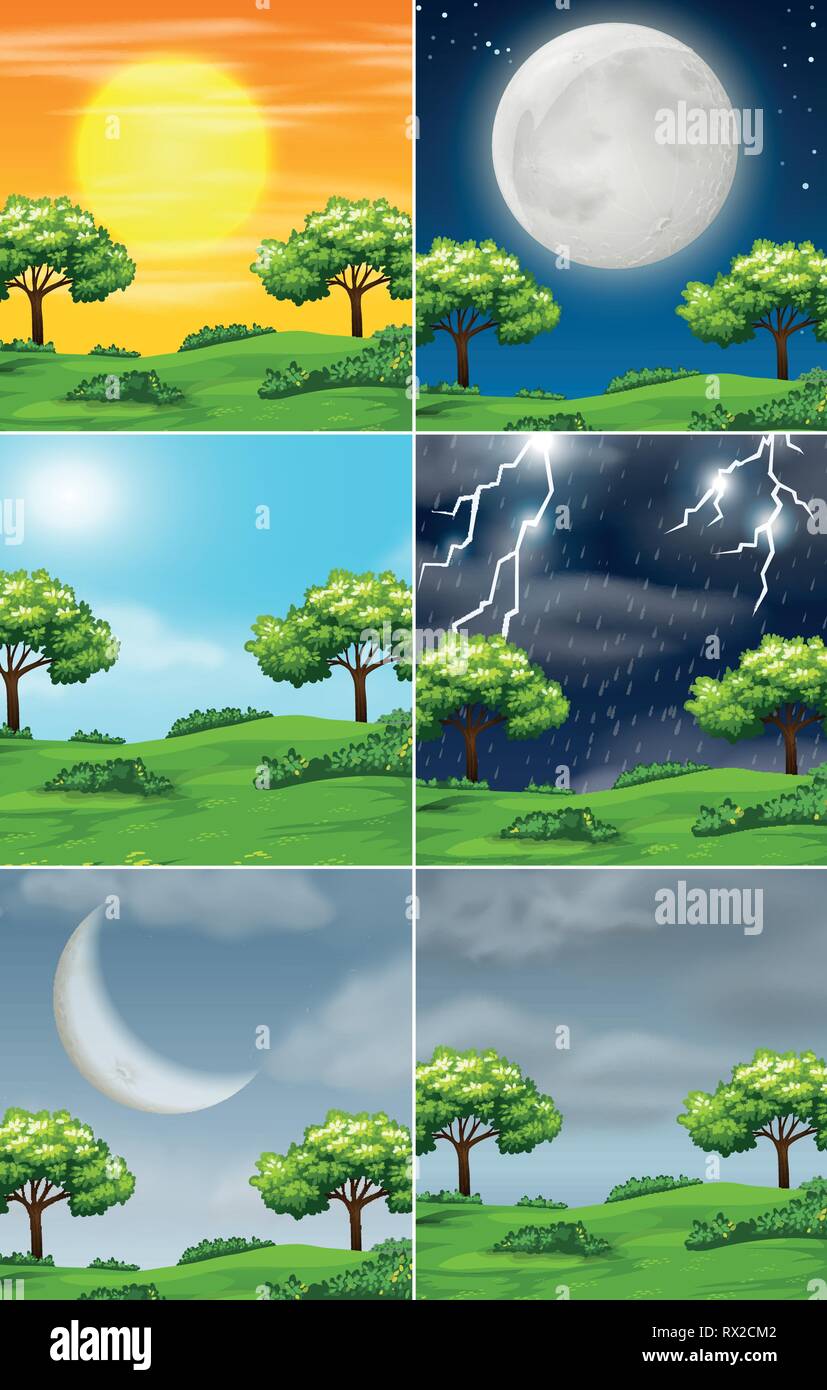 Set of nature in different weather illustration Stock Vector Image ...