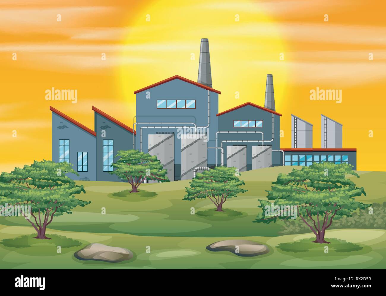 A factory sunset background illustration Stock Vector Image & Art - Alamy