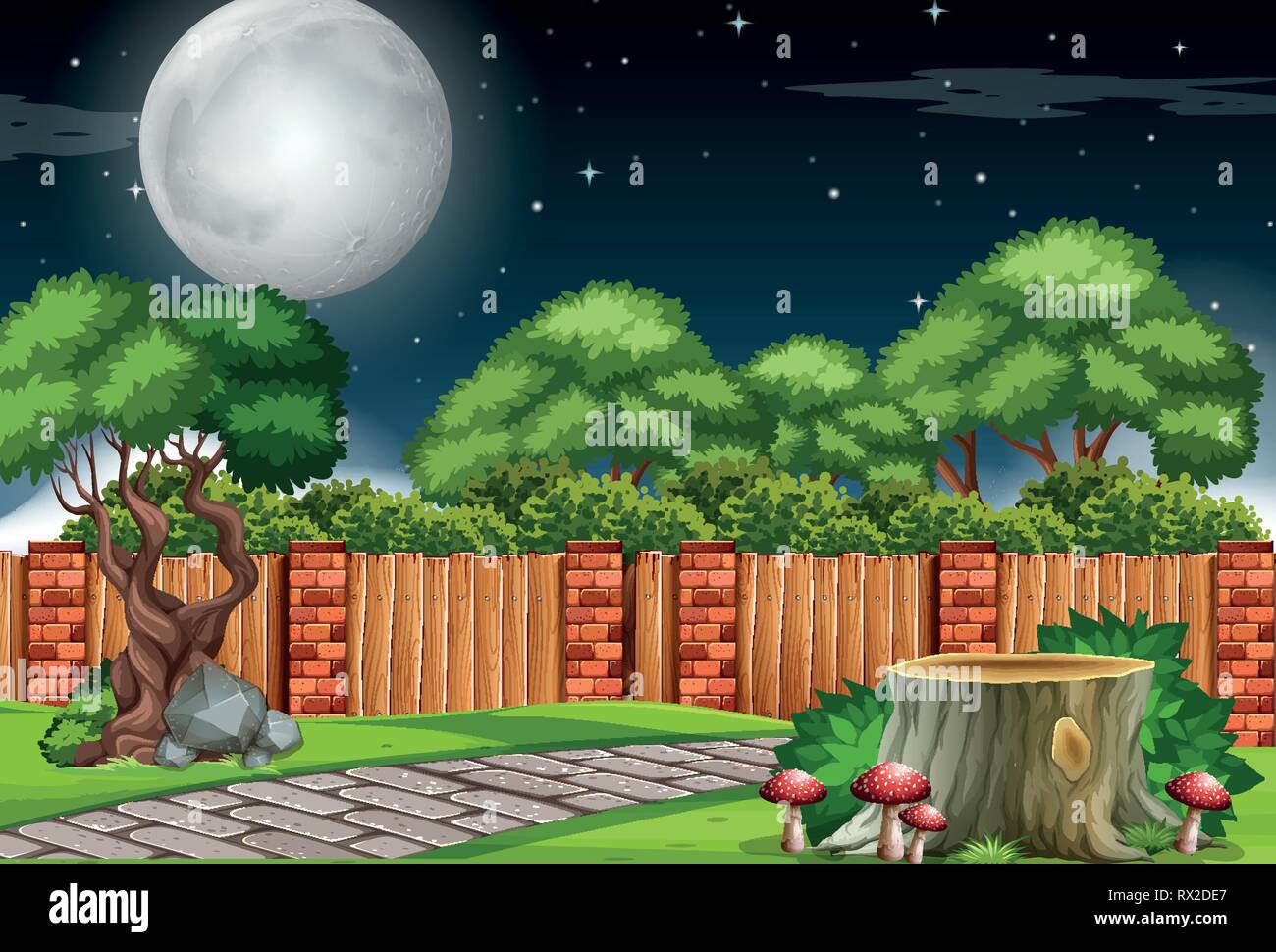 A garden scene at night illustration Stock Vector Image & Art - Alamy