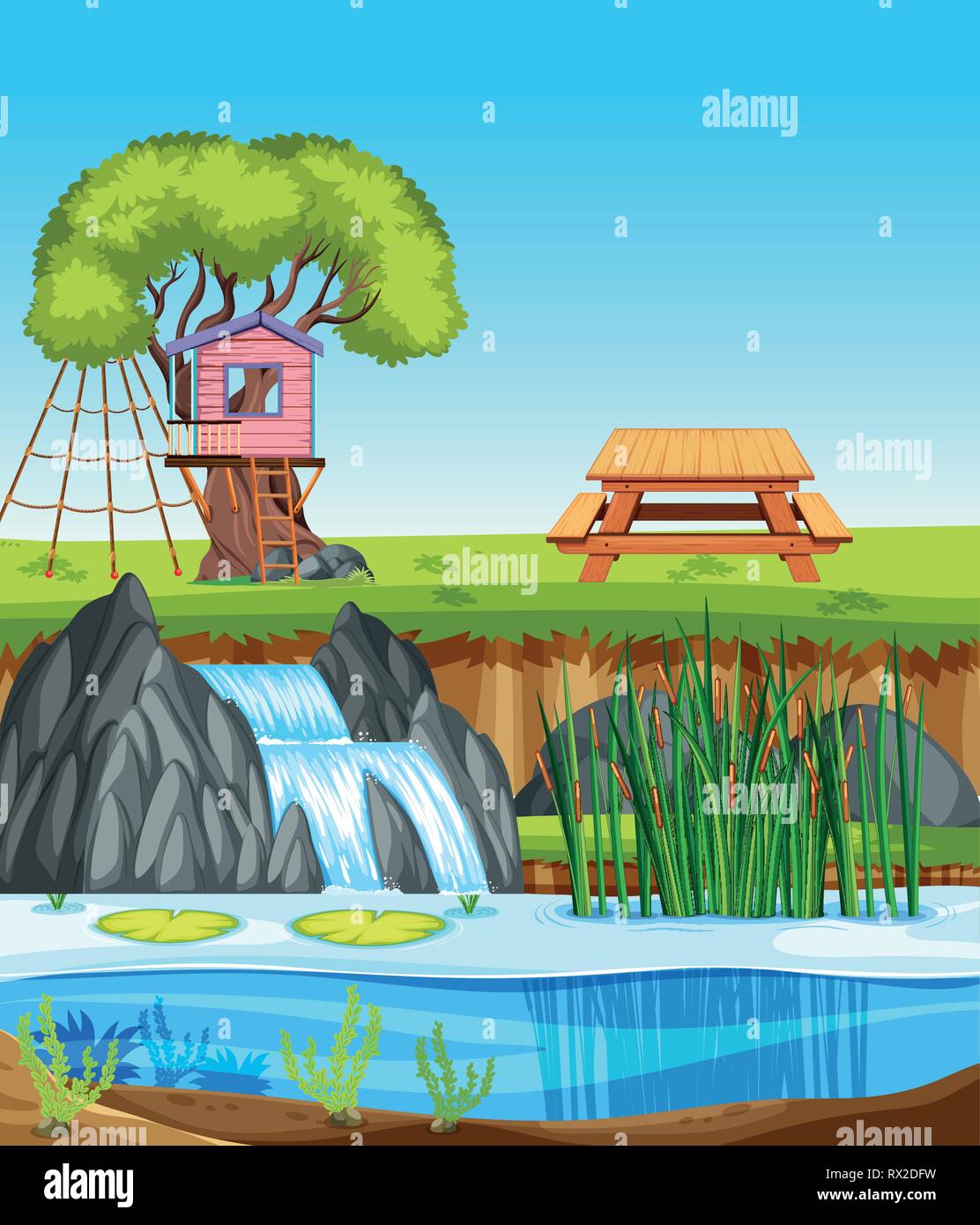 A tree house nature landscape illustration Stock Vector Image & Art - Alamy