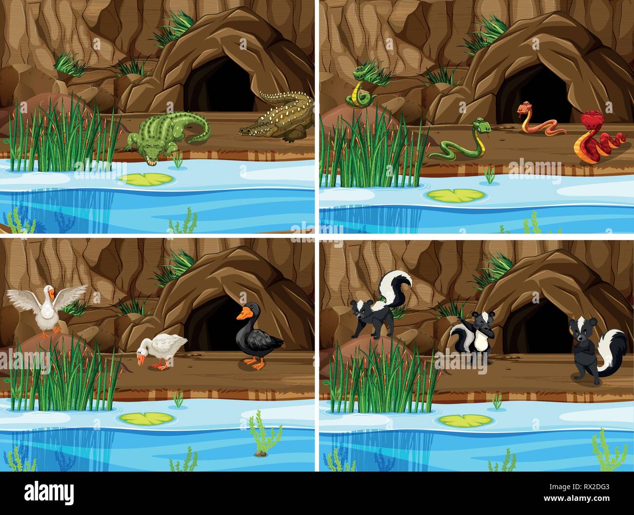 Set of nature swamp and animals illustration Stock Vector Image & Art ...