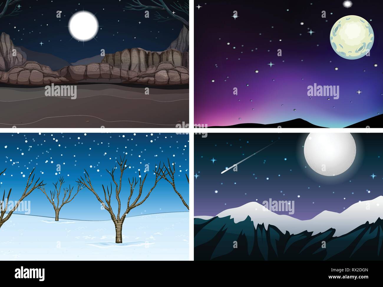 Set of nature landscape at night illustration Stock Vector Image & Art ...