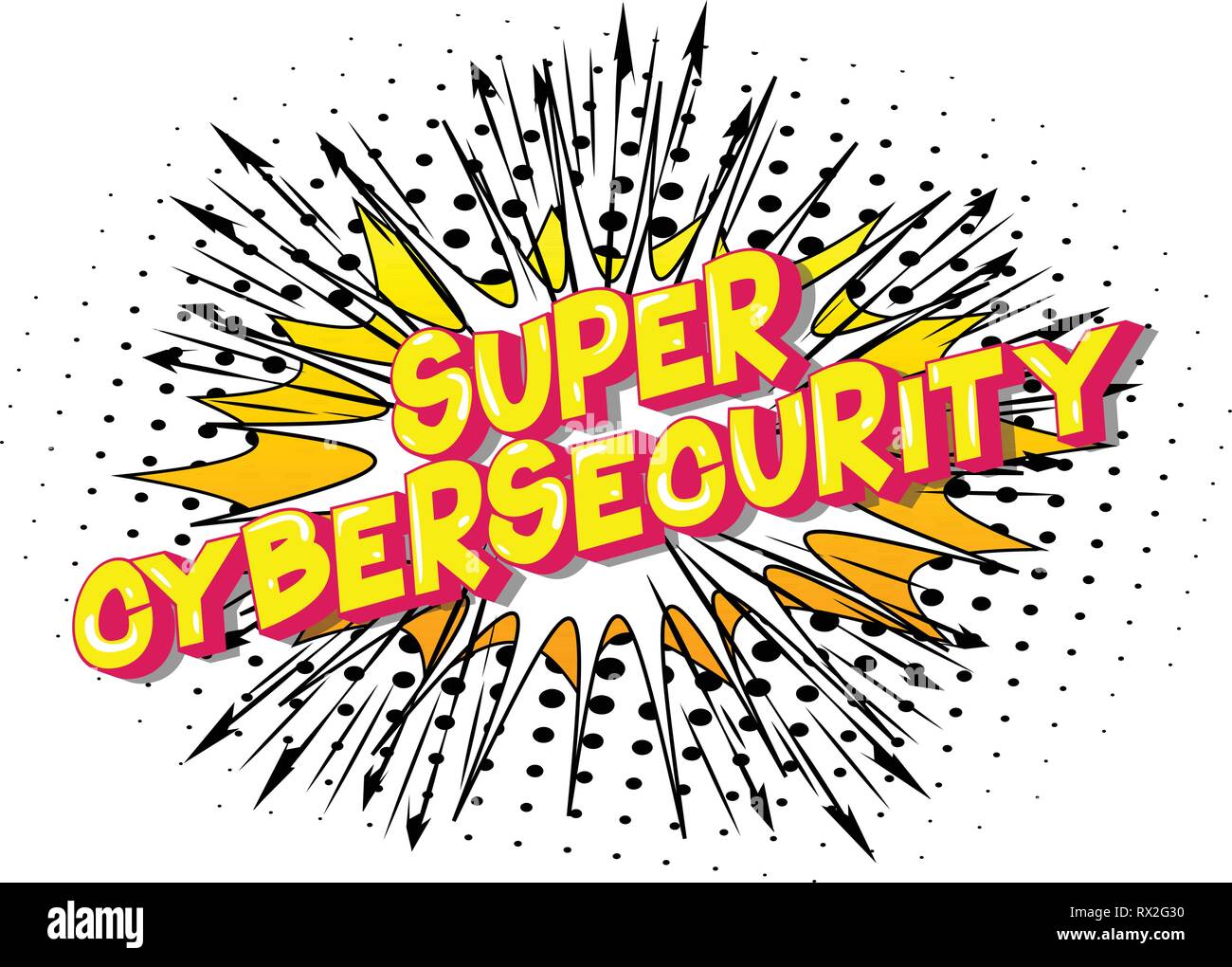 Super Cybersecurity - Vector illustrated comic book style phrase on ...