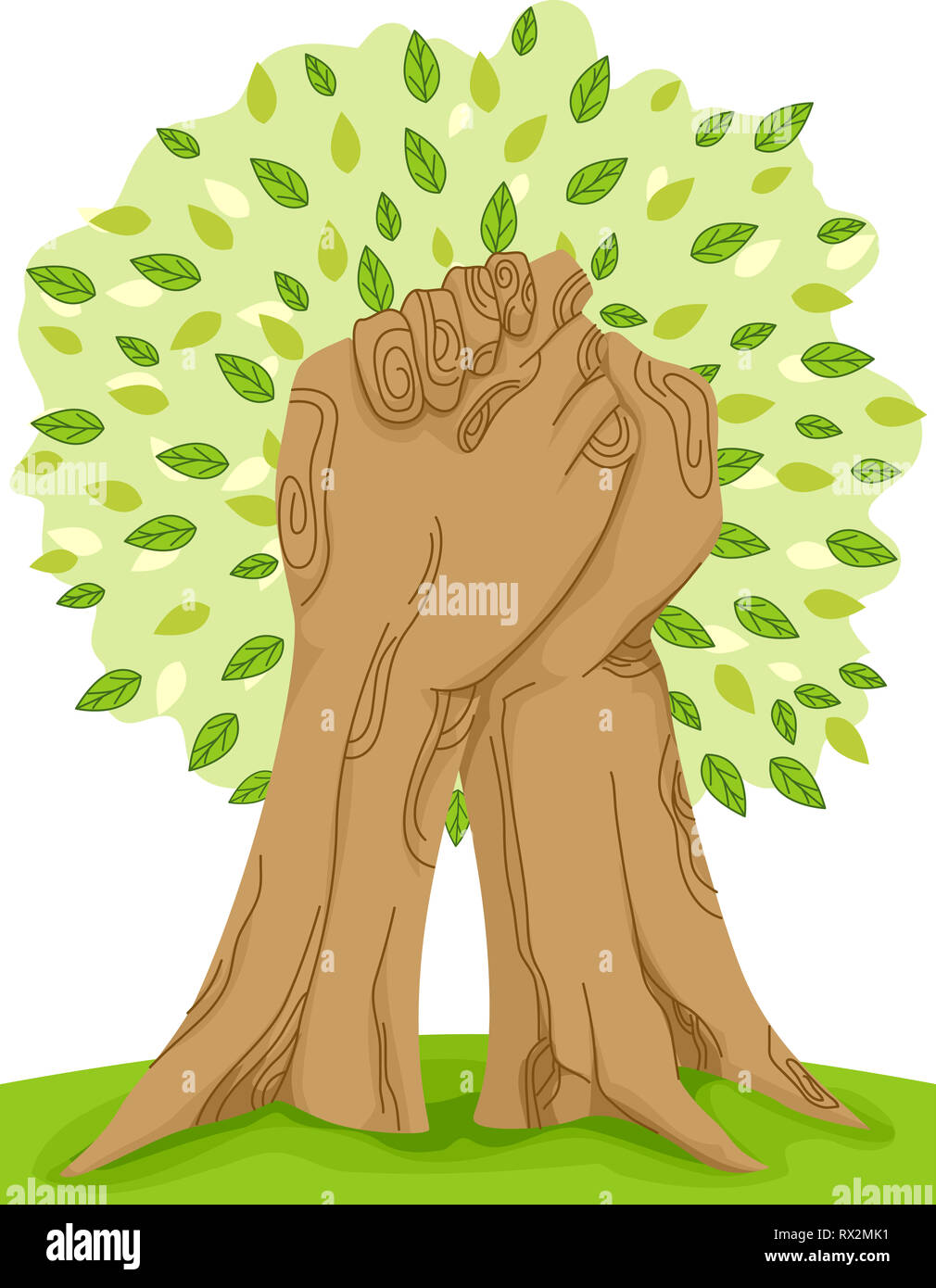 Illustration of a Tree with Trunk Shaped as Two Hands Holding Each ...