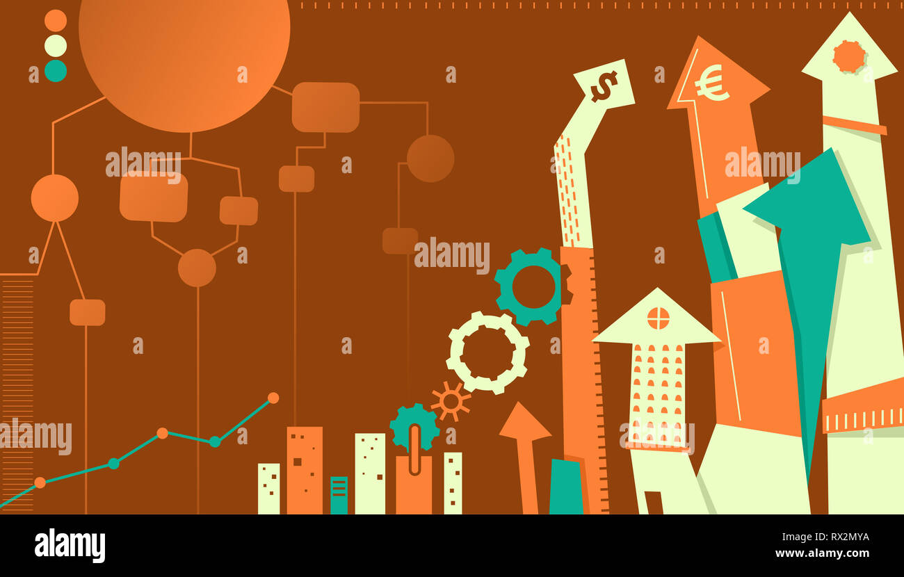Illustration of Arrows and Graphs Going Up with Flowchart as Business ...