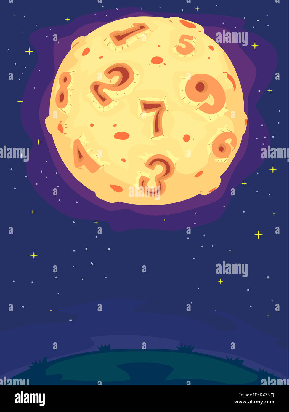Illustration of a Moon Outer Space with Numbers on the Surface Stock ...