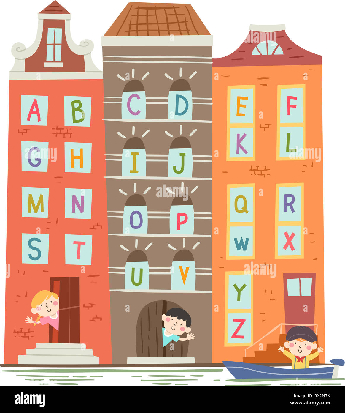Illustration of Traditional Dutch Buildings with the Alphabet and Kids ...
