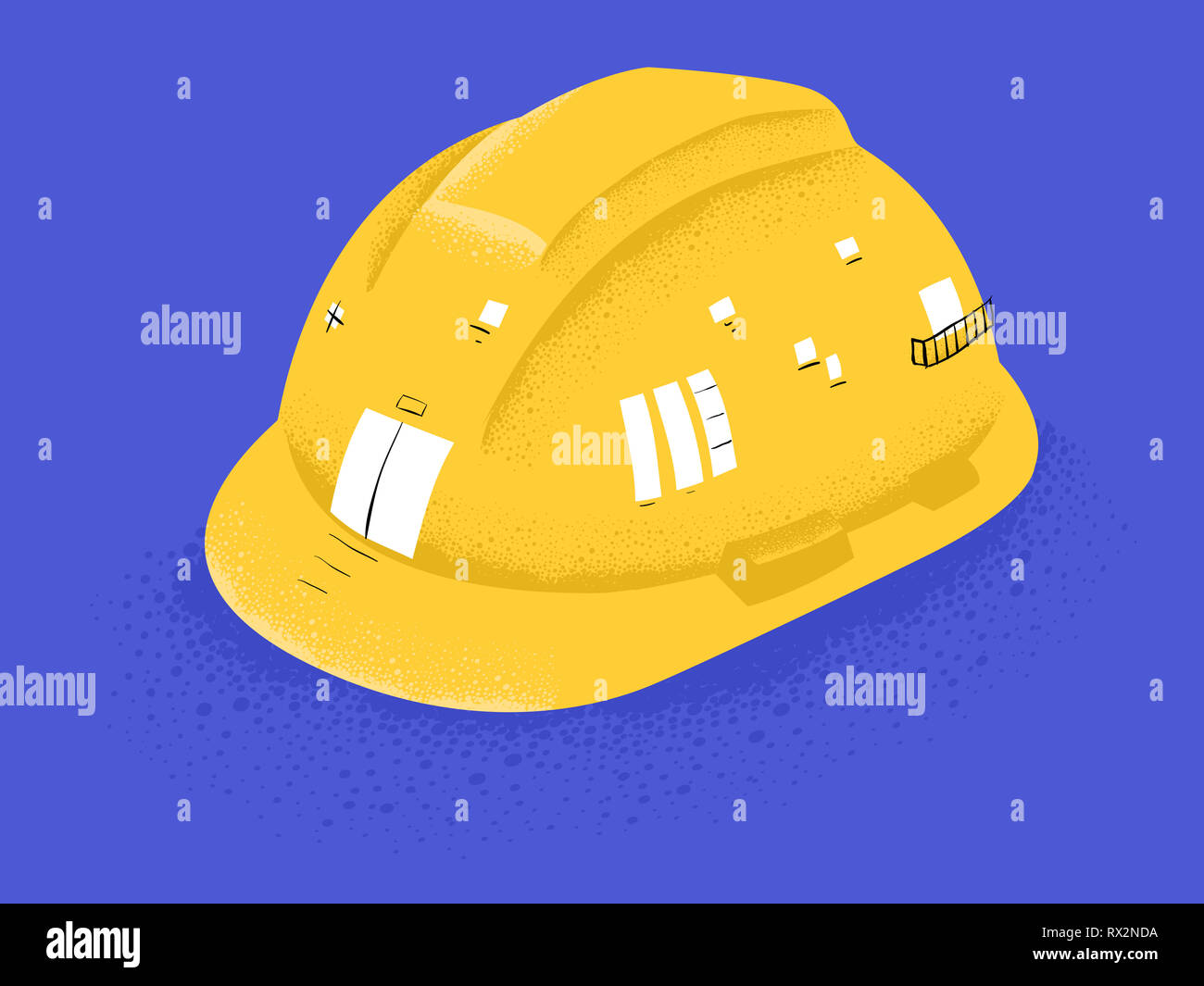 Illustration of a Yellow Construction Hard Hat Miniature Building with ...