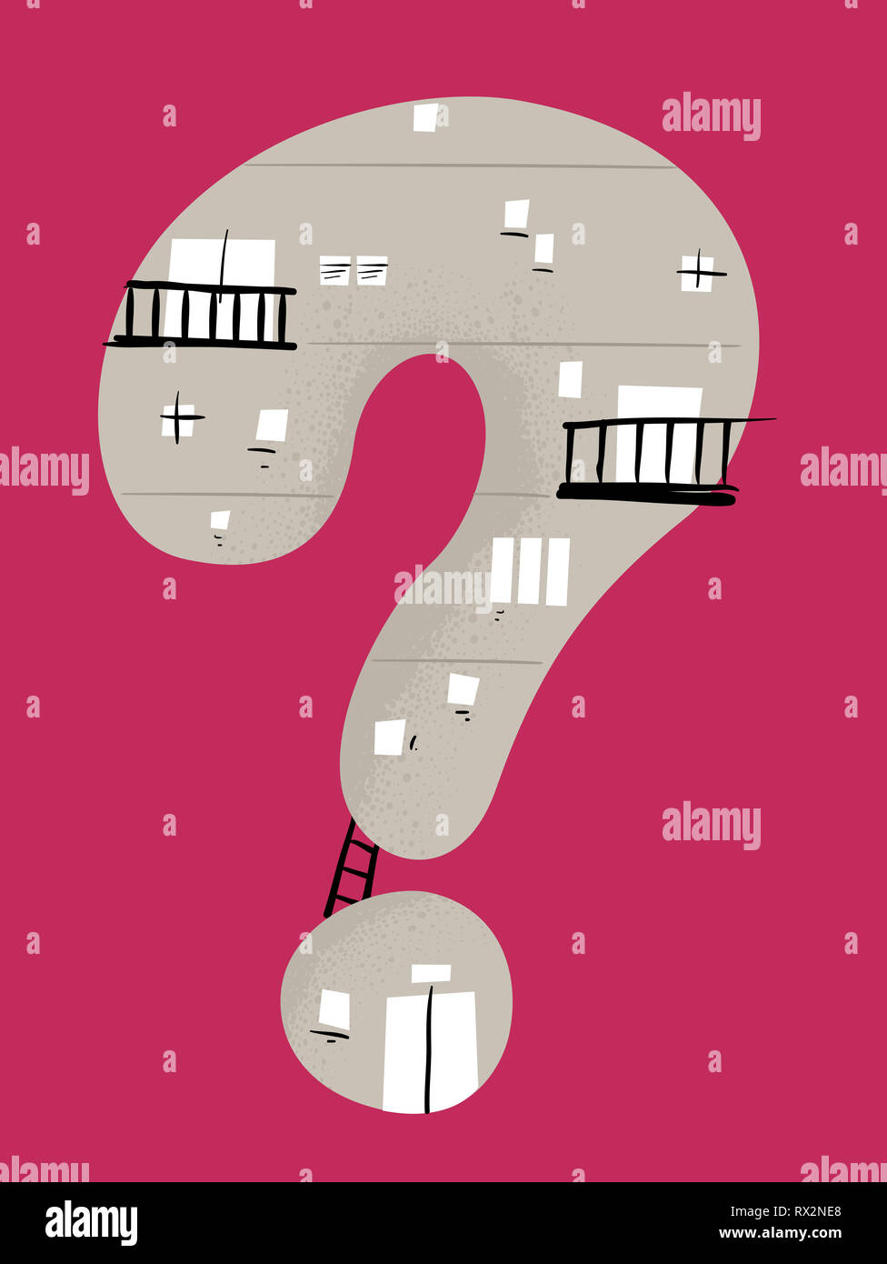 Illustration of a Question Mark Building with Door and Windows Stock ...