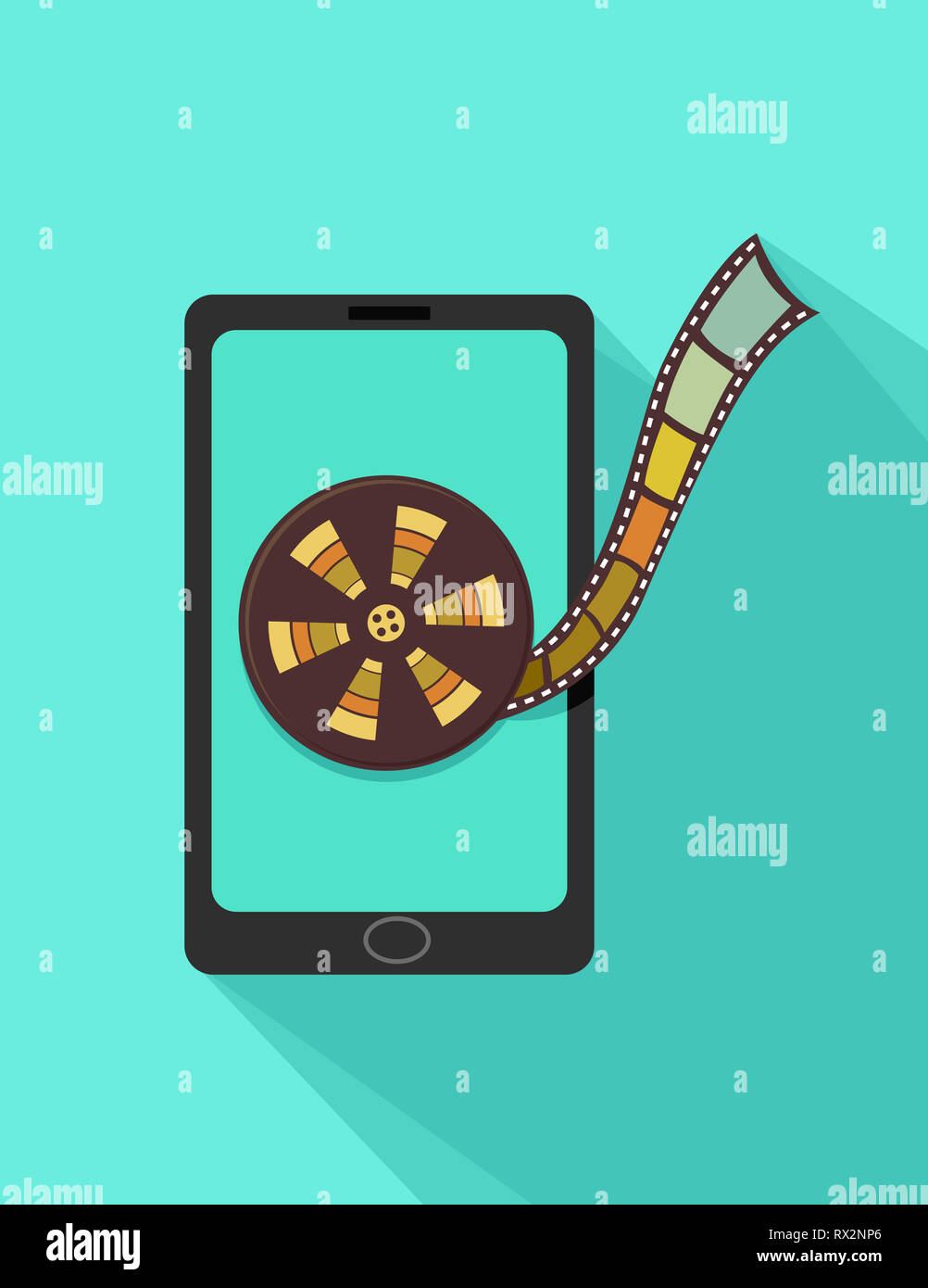 Illustration of a Film Reel Coming on from the Screen of a Mobile Phone ...