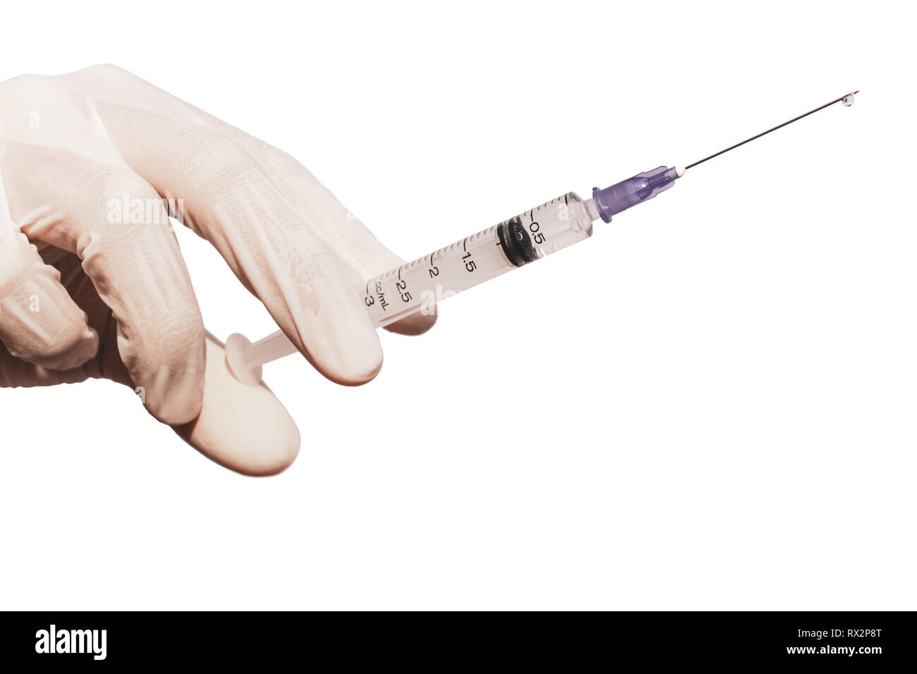 Doctor hand holding injection needle isolated on white background ...