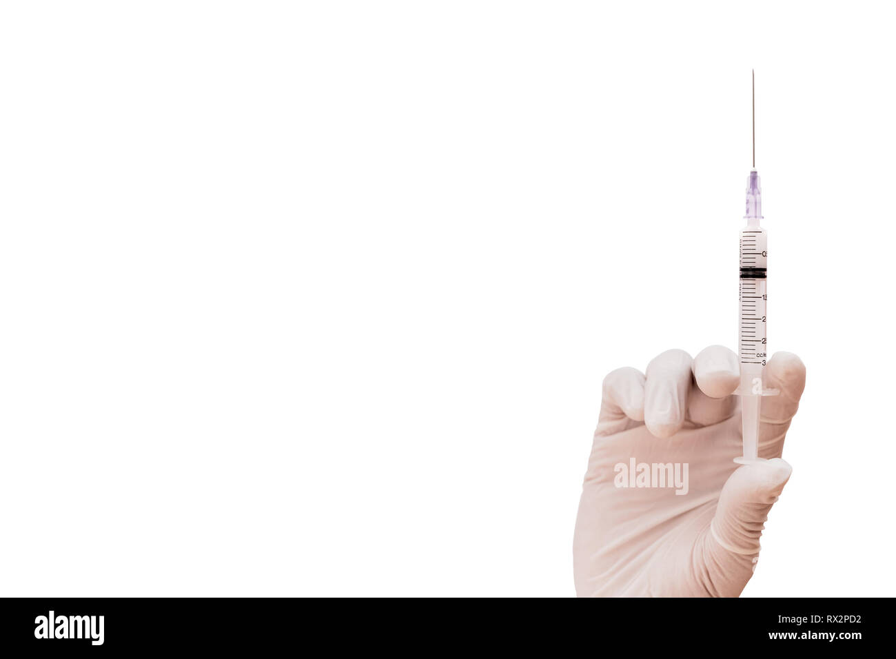 Doctor hand holding injection needle isolated on white background ...