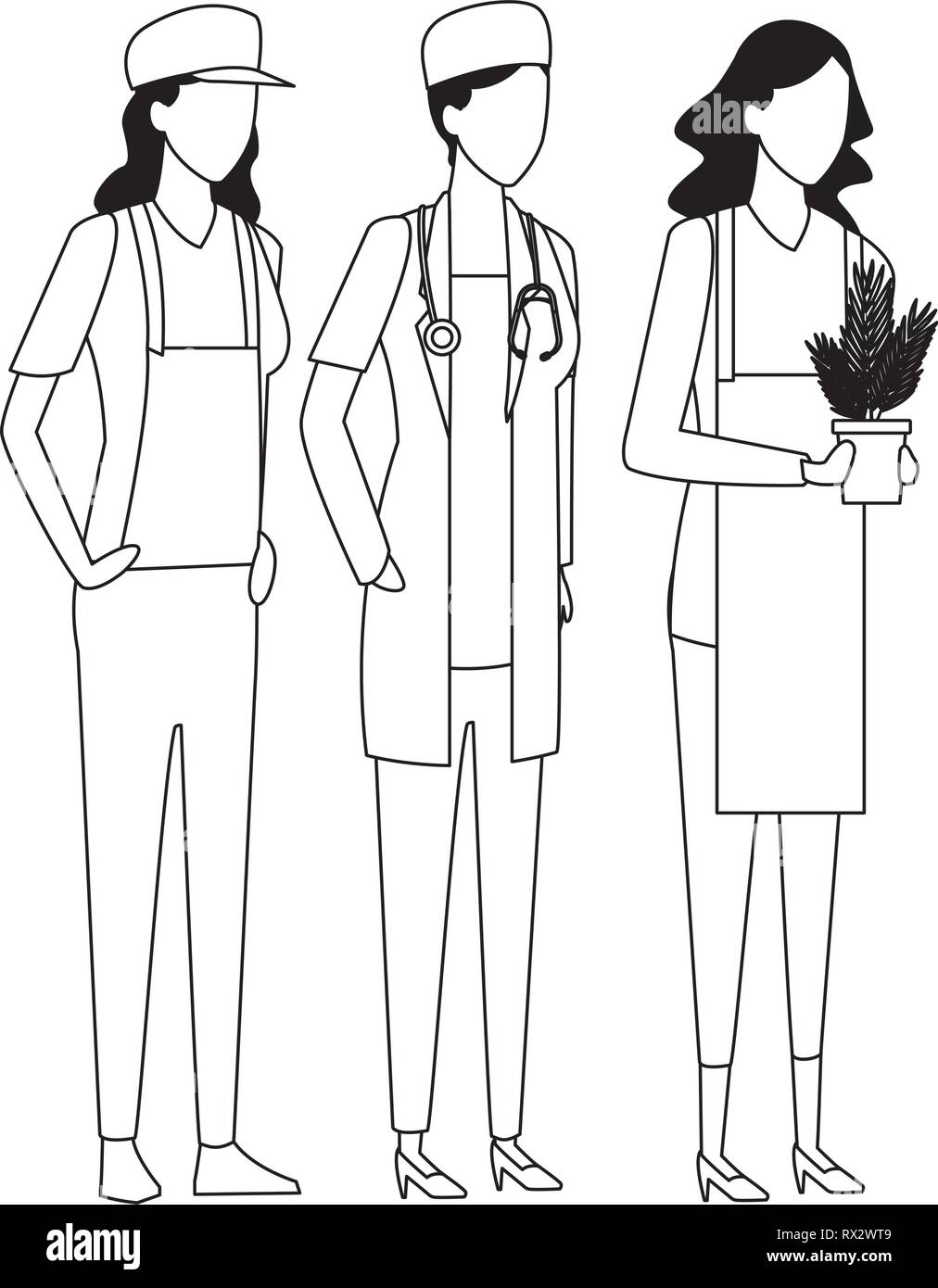 Jobs and professions avatar in black and white Stock Vector Image & Art ...