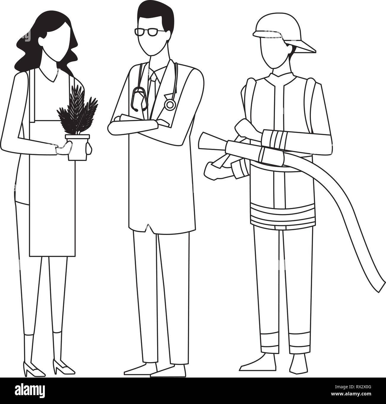 Jobs and professions avatar in black and white Stock Vector Image & Art ...