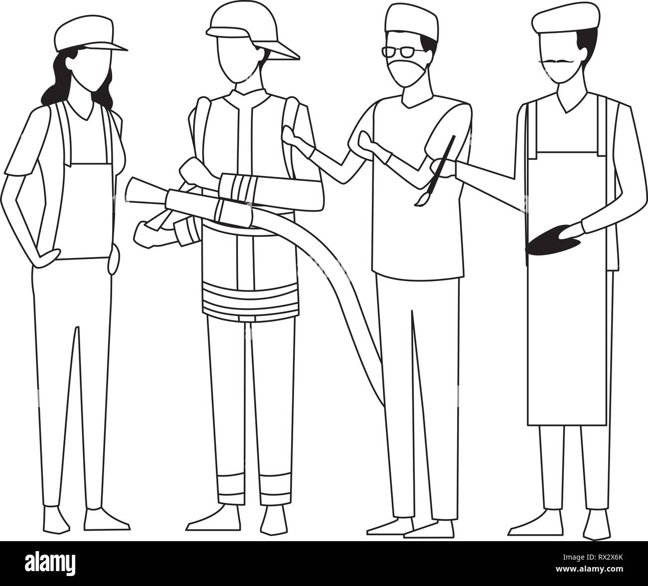 Jobs and professions avatar in black and white Stock Vector Image & Art ...