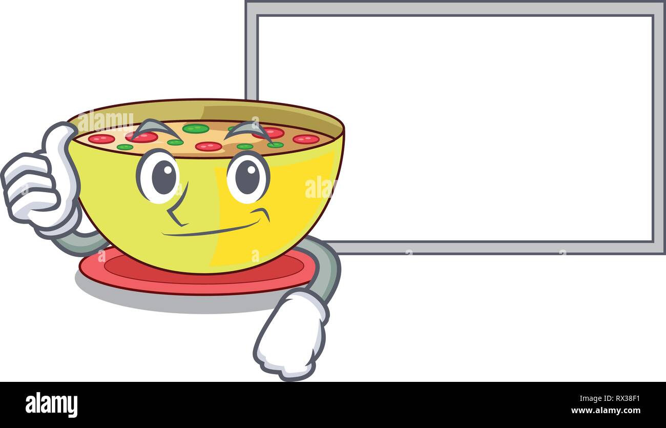 Thumbs up with board corn chowder in a cartoon bowl Stock Vector Image ...