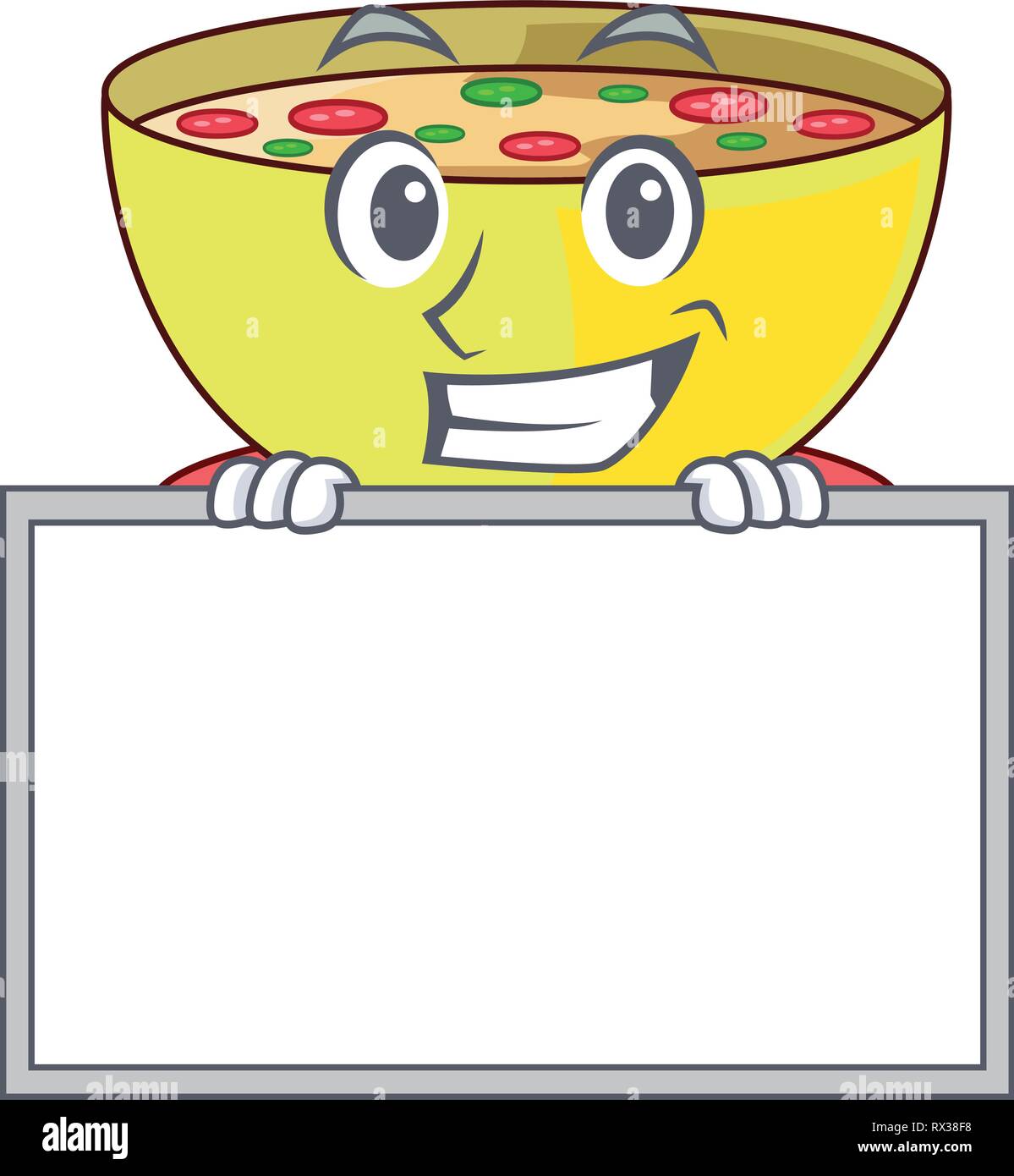Grinning with board corn chowder in a cartoon bowl Stock Vector Image ...