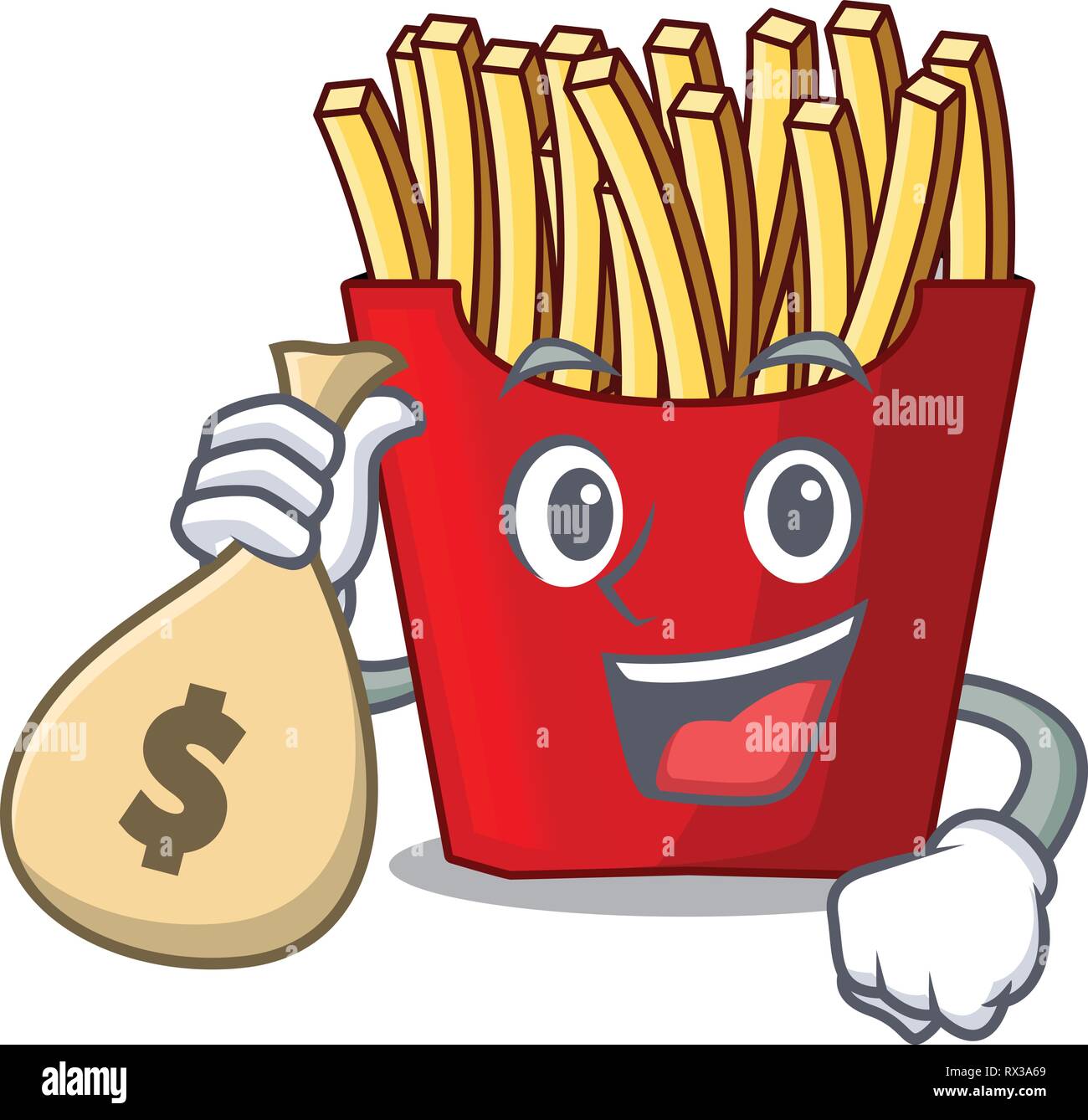 With money bag french fries above cartoon table wood Stock Vector Image ...
