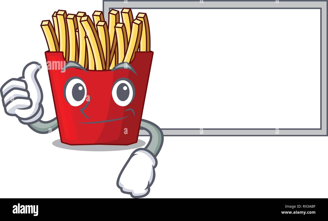 Thumbs up with board french fries above cartoon table wood Stock Vector ...