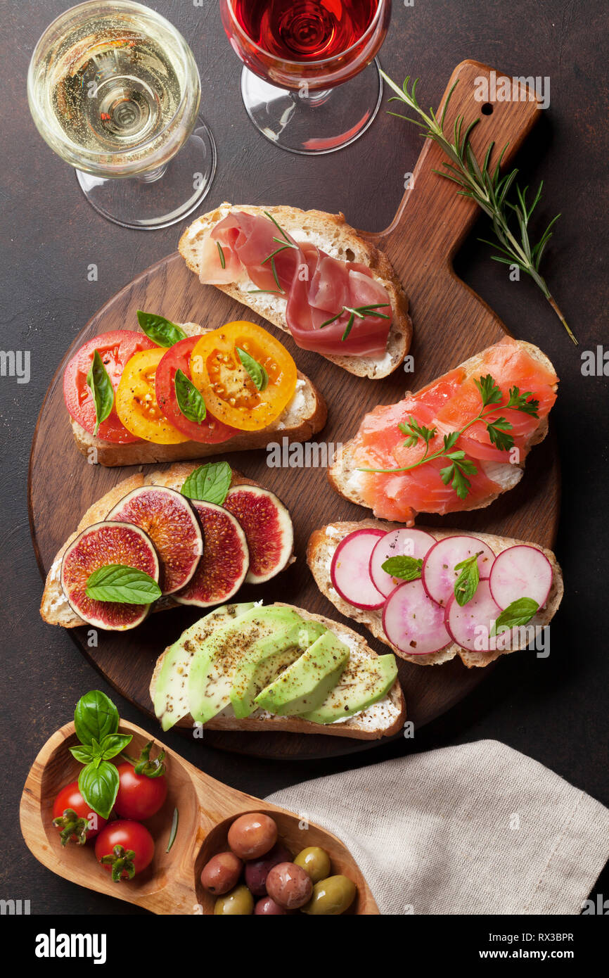 Brushetta or traditional spanish tapas. Appetizers italian antipasti ...