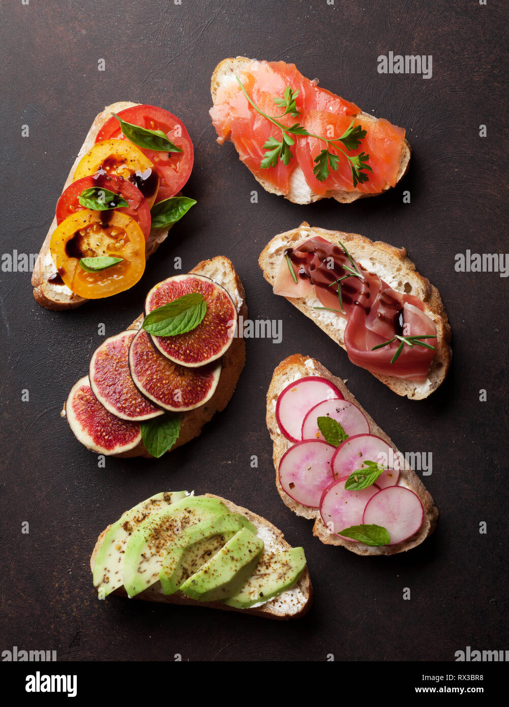 Brushetta or traditional spanish tapas. Appetizers italian antipasti ...