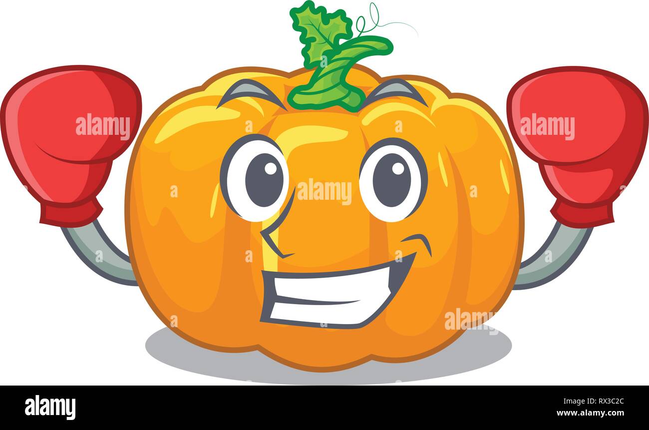 Boxing yellow pumpkin above wooden mascot table Stock Vector Image ...