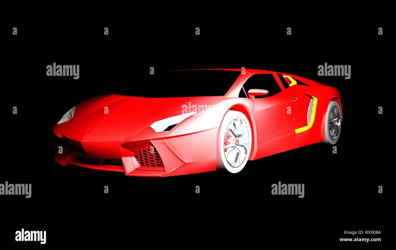 Red sport supercar isolated on black background - 3D rendering ...