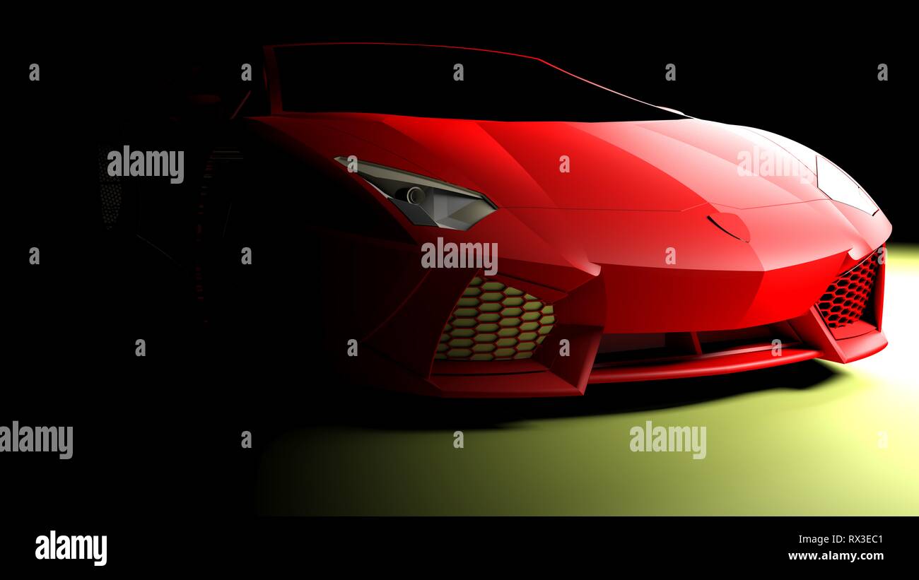 Red sport supercar isolated on black background - 3D rendering ...
