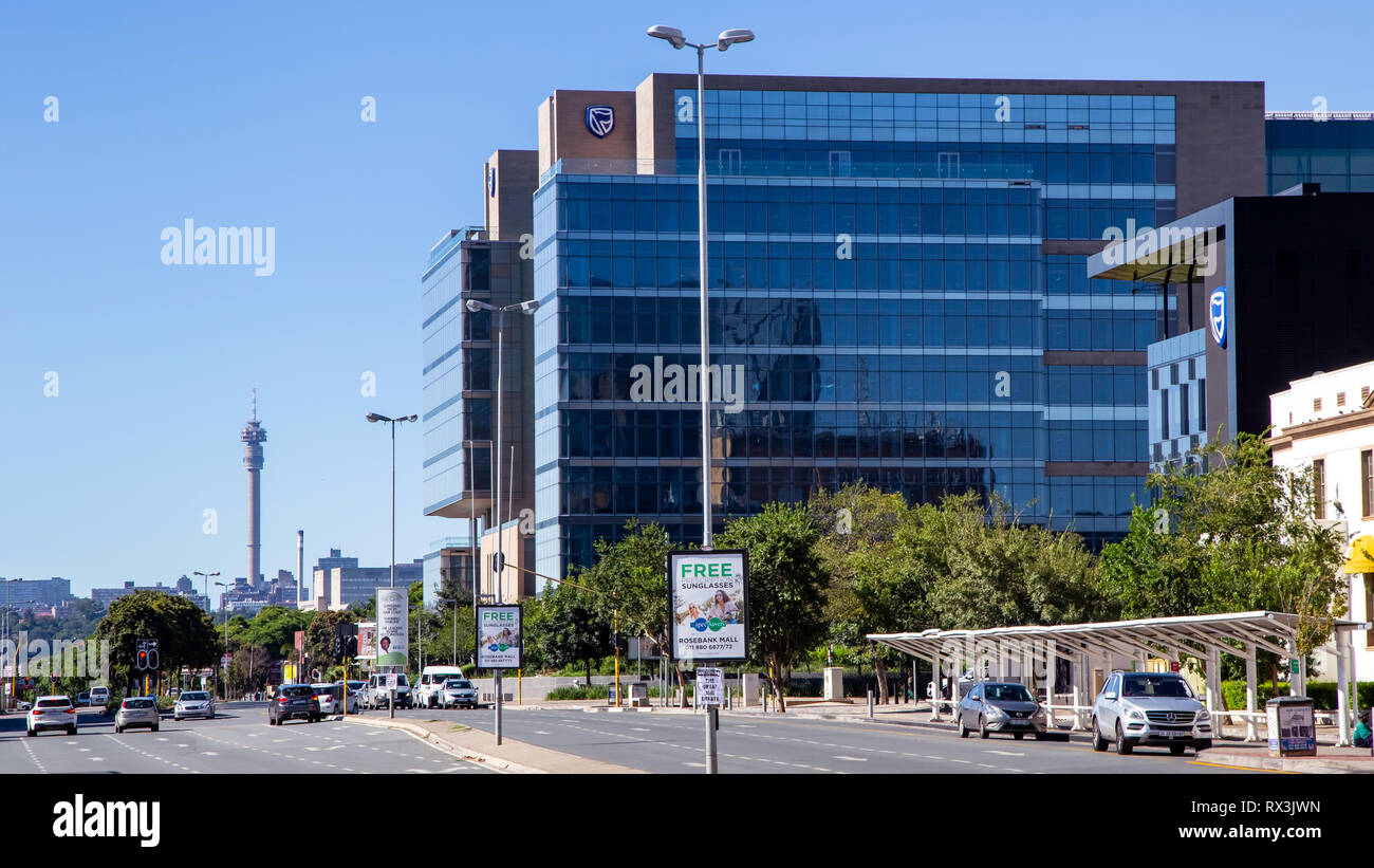 Johannesburg, South Africa, 17th February - 2019: View down city street ...
