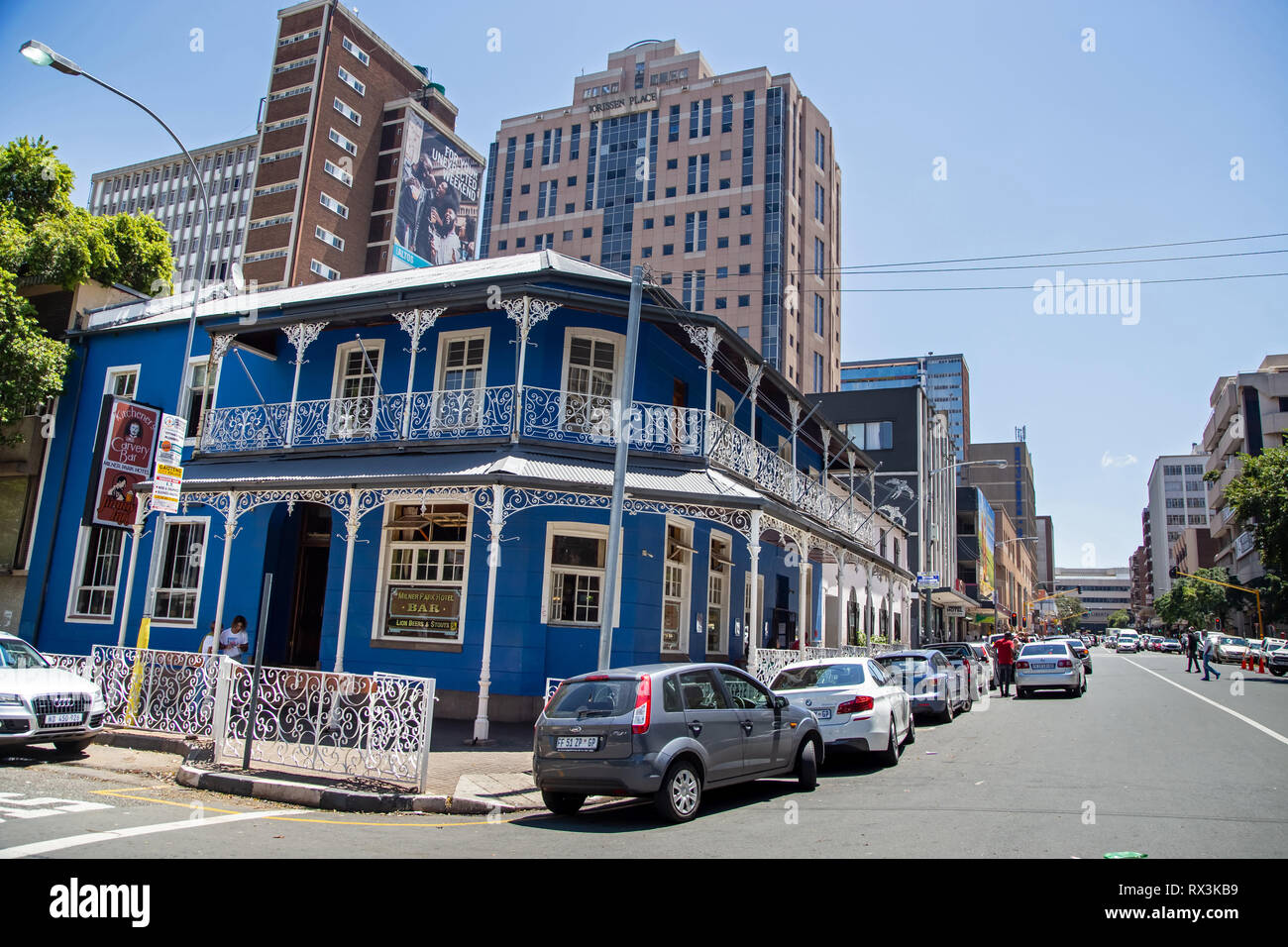 Johannesburg, South Africa, 24th February - 2019: View down city street ...