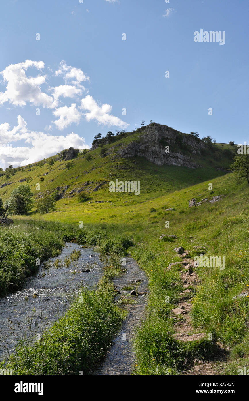 River Lathkill flowing through Lathkill dale in the Derbyshire Peak ...