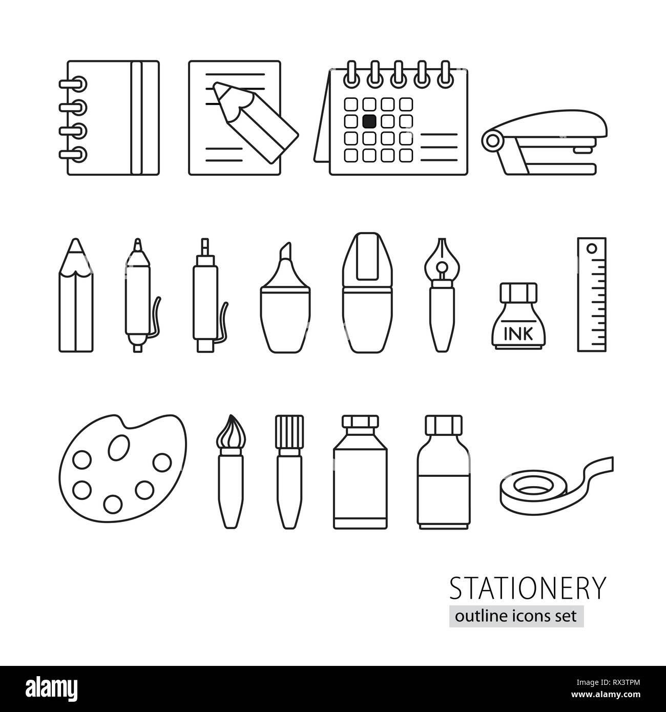 Collection of line style stationery pen, pencil, ruler, ink, brush ...