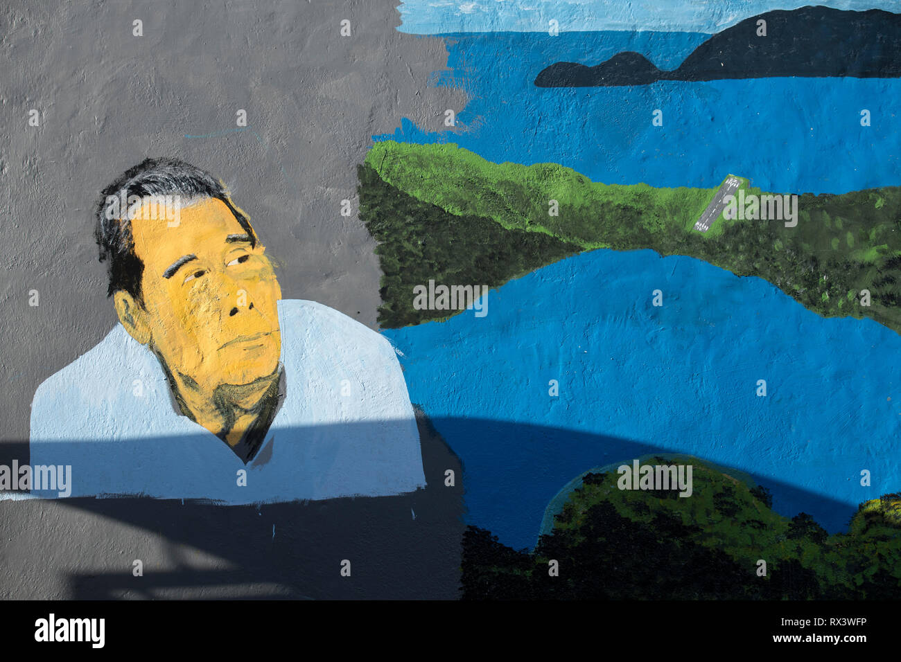 Mural of King of Banda, Des Alwi, with vision of developing island ...