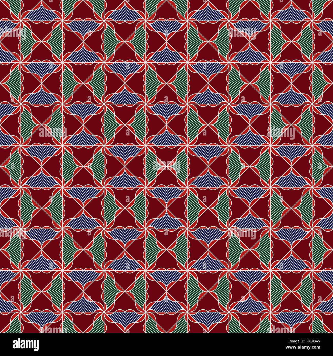 Ornamental seamless vector pattern in red, orange, blue and green ...