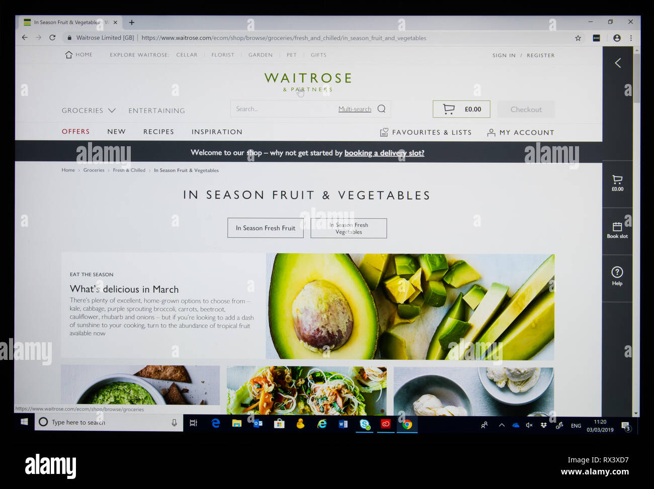 Waitrose online shop screen shot "in season fruit and vegetables Stock ...