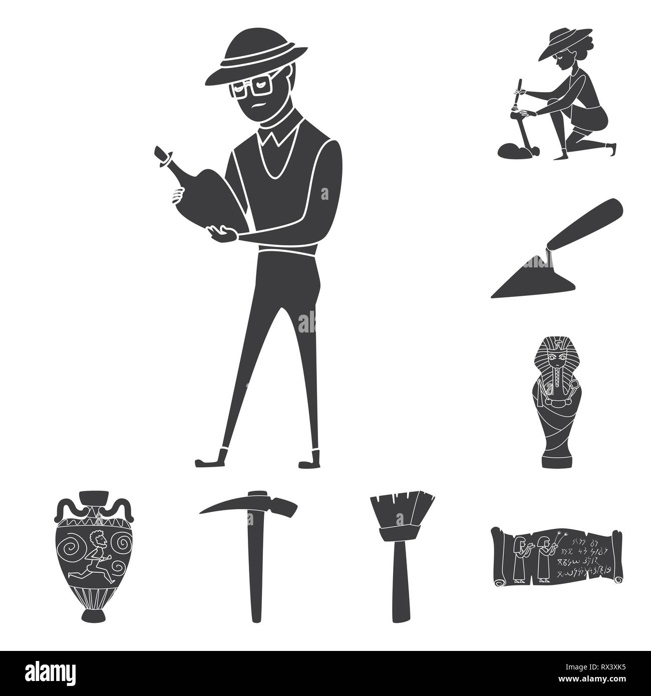archaeologist,tool,sarcophagus,amphora,pickaxe,brush,scroll,human,girl ...